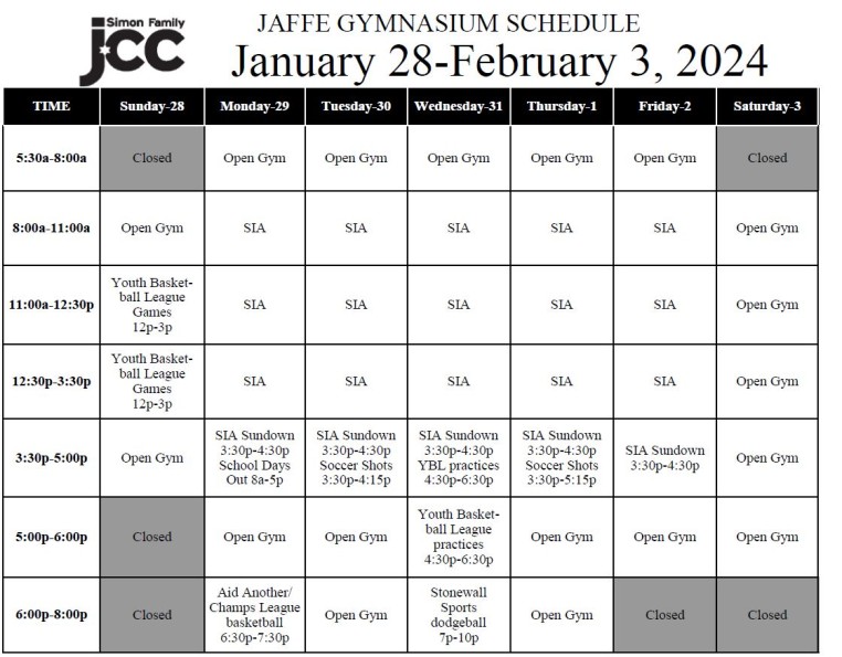 Gym Schedule | Simon Family JCC