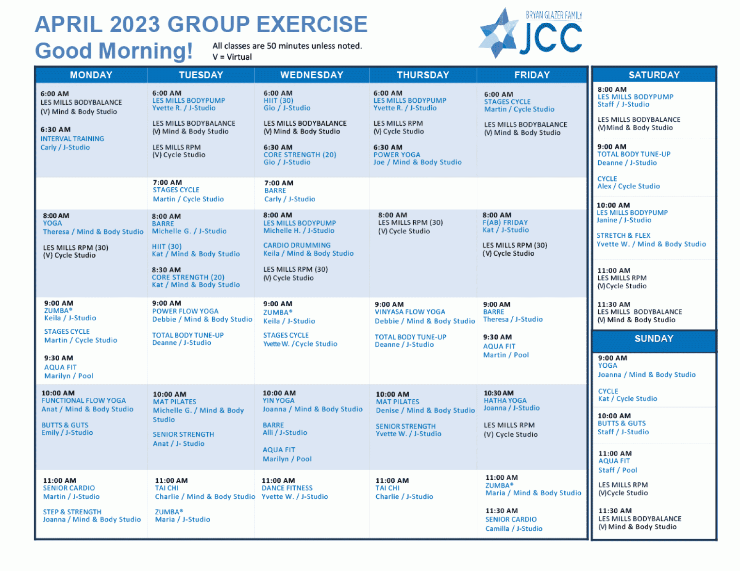 group exercise timetable