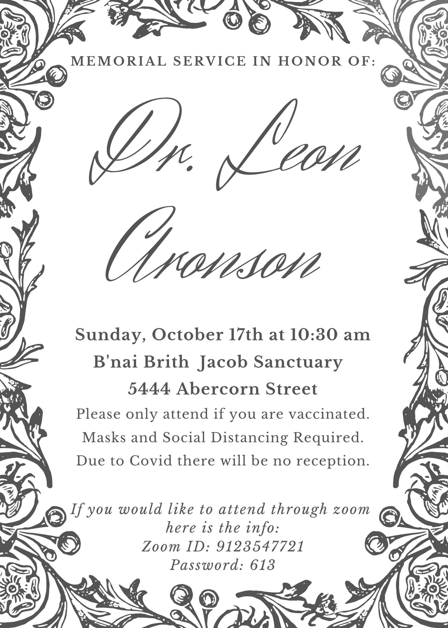 Dr. Leon Aronson Memorial Service | Savannah Jewish Federation